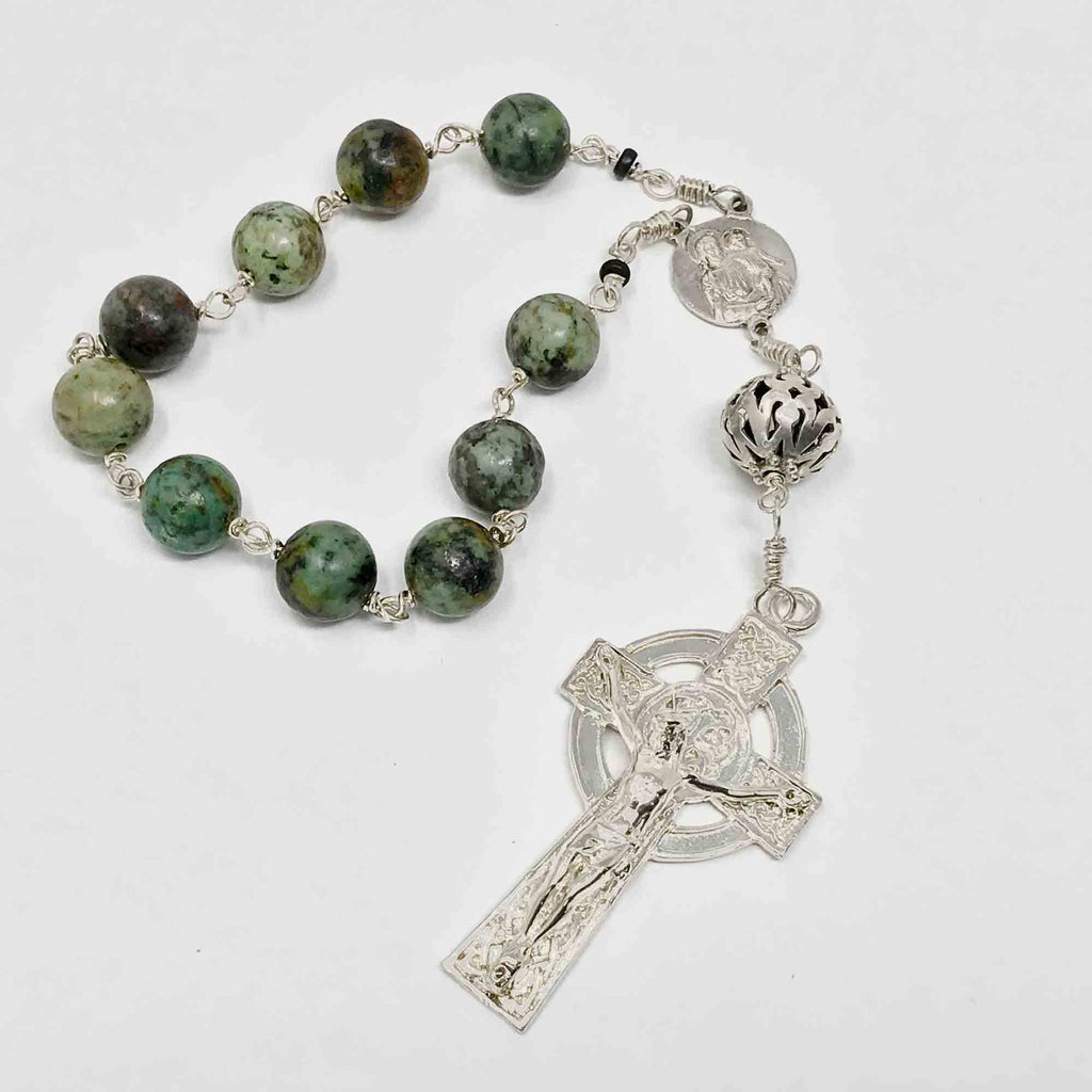 Single Decade Wire Wrapped Rosary in African Turquoise – Heirloom Rosaries