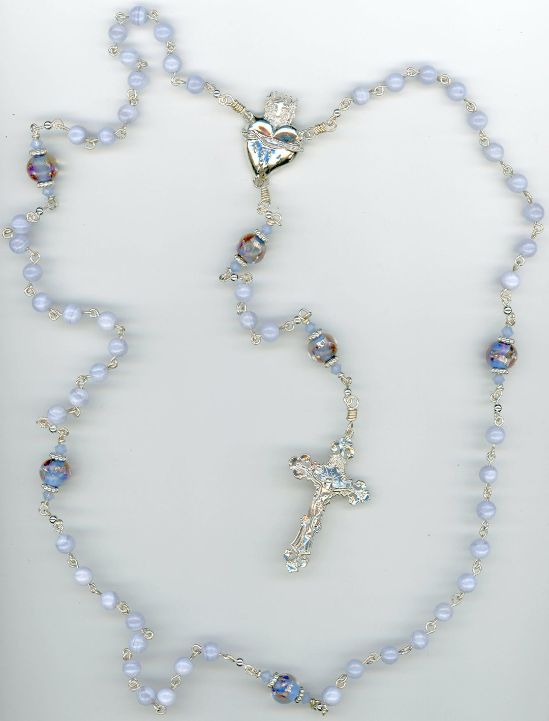 Blue Lace Agate Rosary with Large Sacred Heart – Heirloom Rosaries