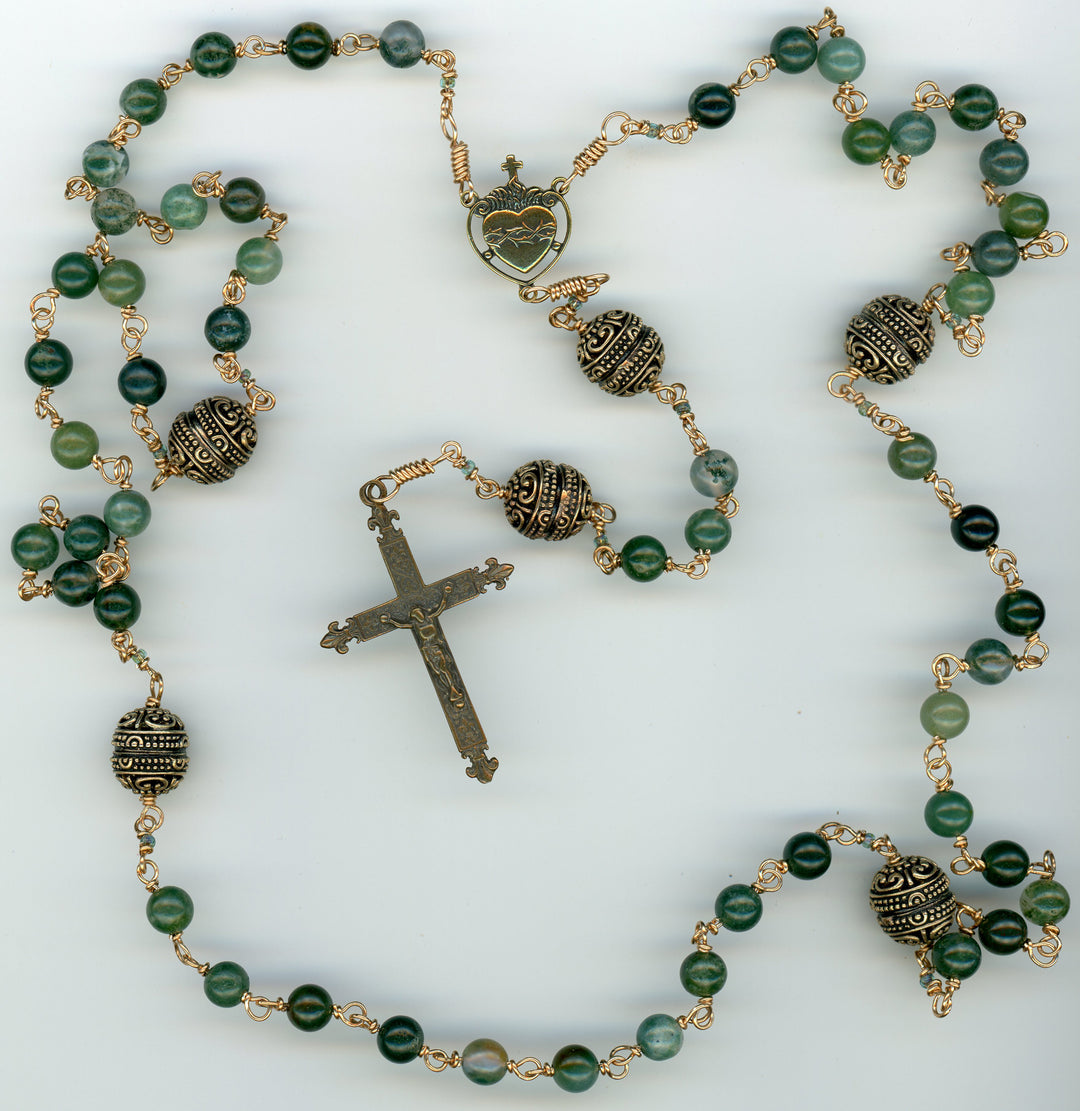 Moss Agate Rosary in Bronze – Heirloom Rosaries