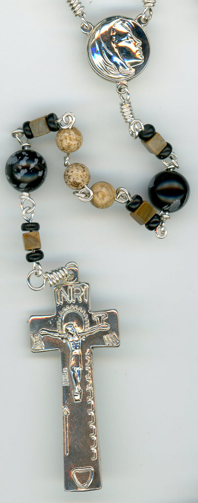 Picasso Jasper and Snowflake Obsidian Rosary in Argentium Silver ...